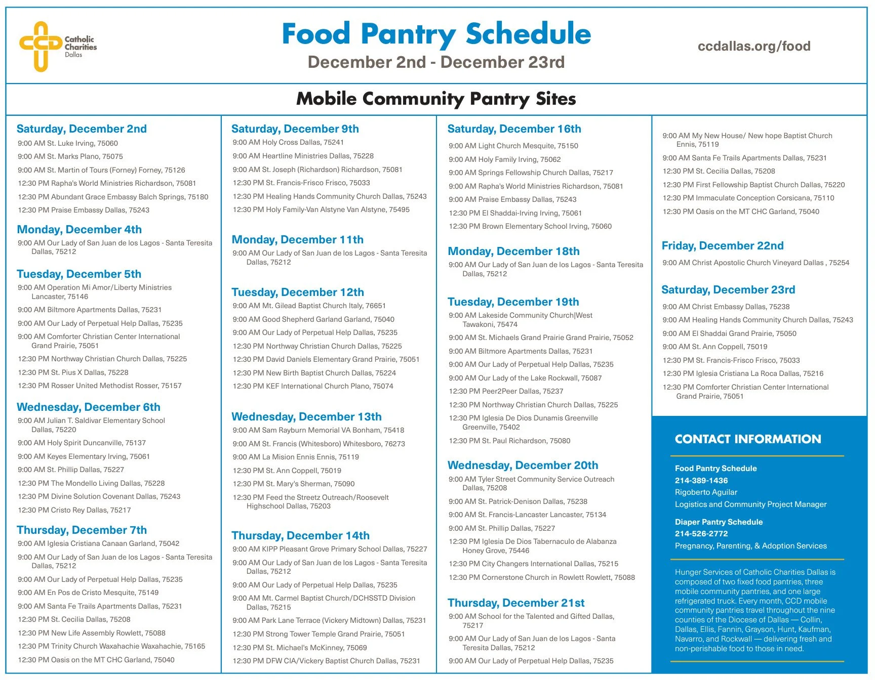 Mobile Food Pantry December Schedule — Society of St Vincent de Paul