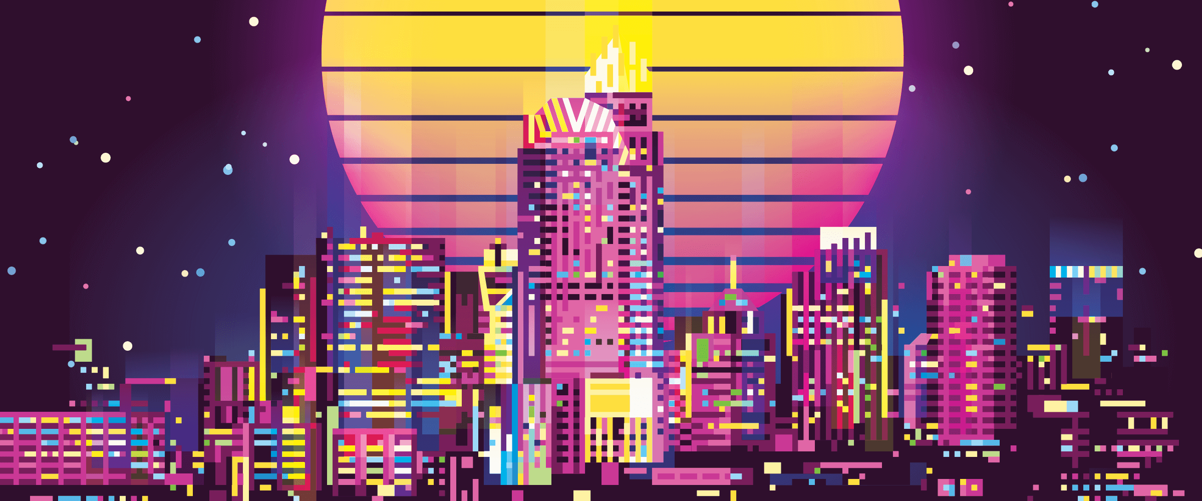 Synthwave Pixel Art Skyline — Mattgyver