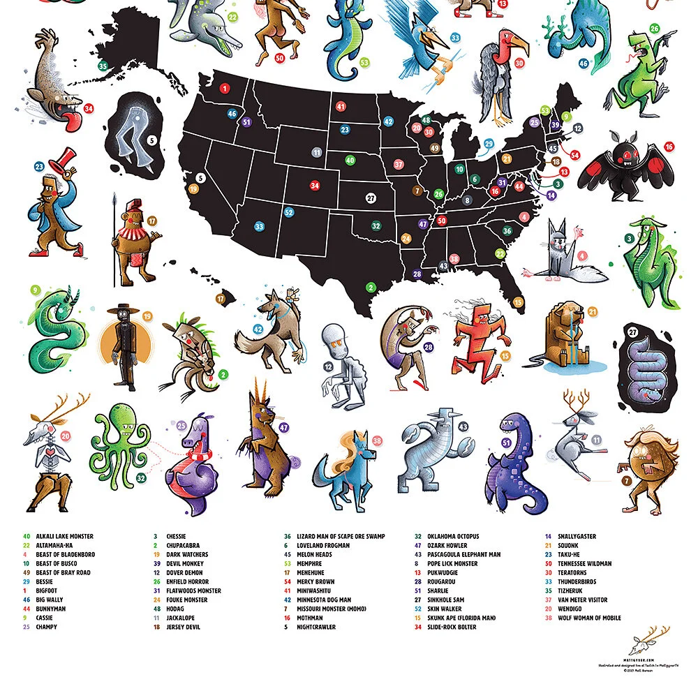 Cryptids of North America Matte Print — Mattgyver