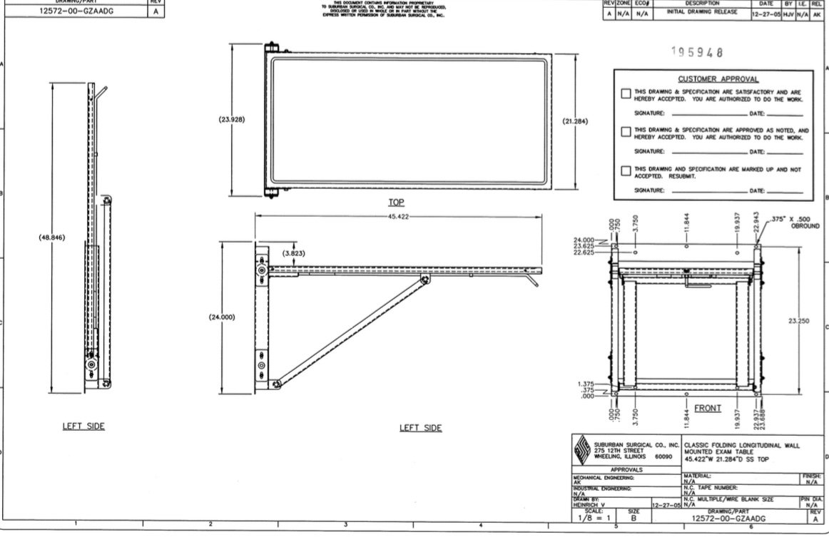 VETERINARY Stainless Steel Wall-Mounted Folding Exam Table