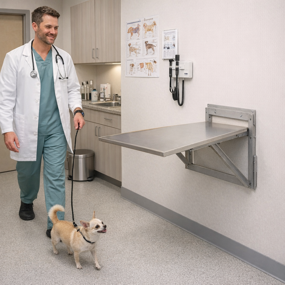 Veterinary Stainless Steel Wall-Mounted Folding Exam Table