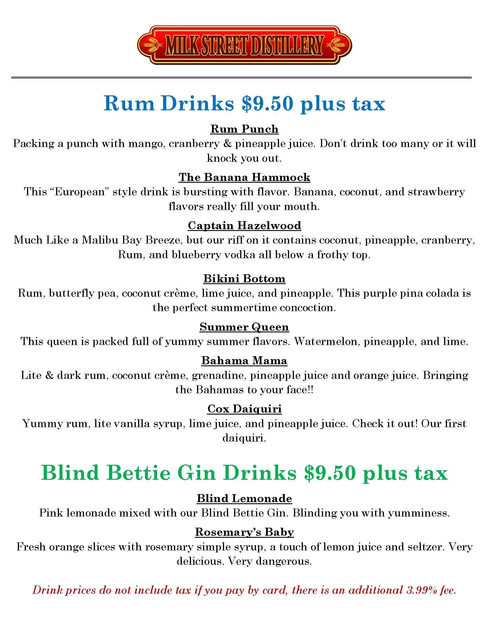 Our Menu — Milk Street Distillery