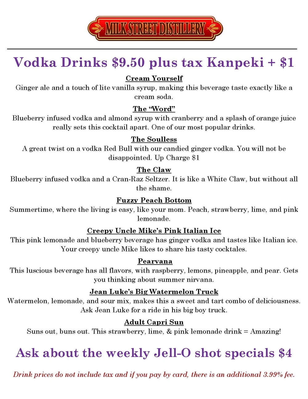 Our Menu — Milk Street Distillery