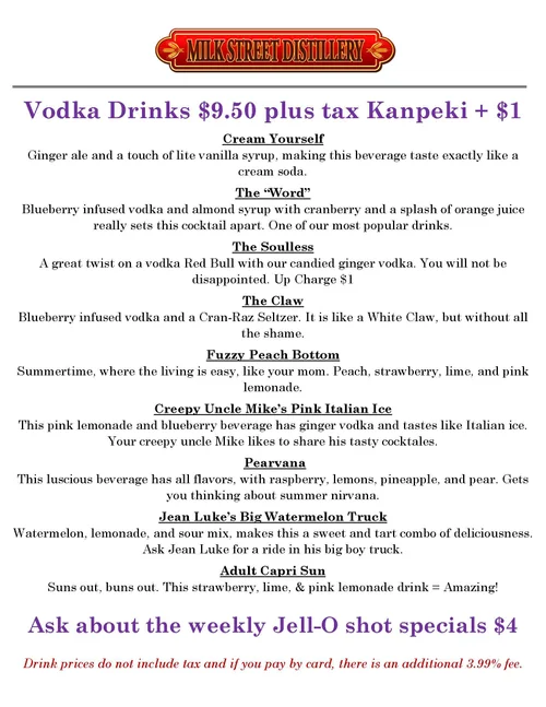 Our Menu — Milk Street Distillery