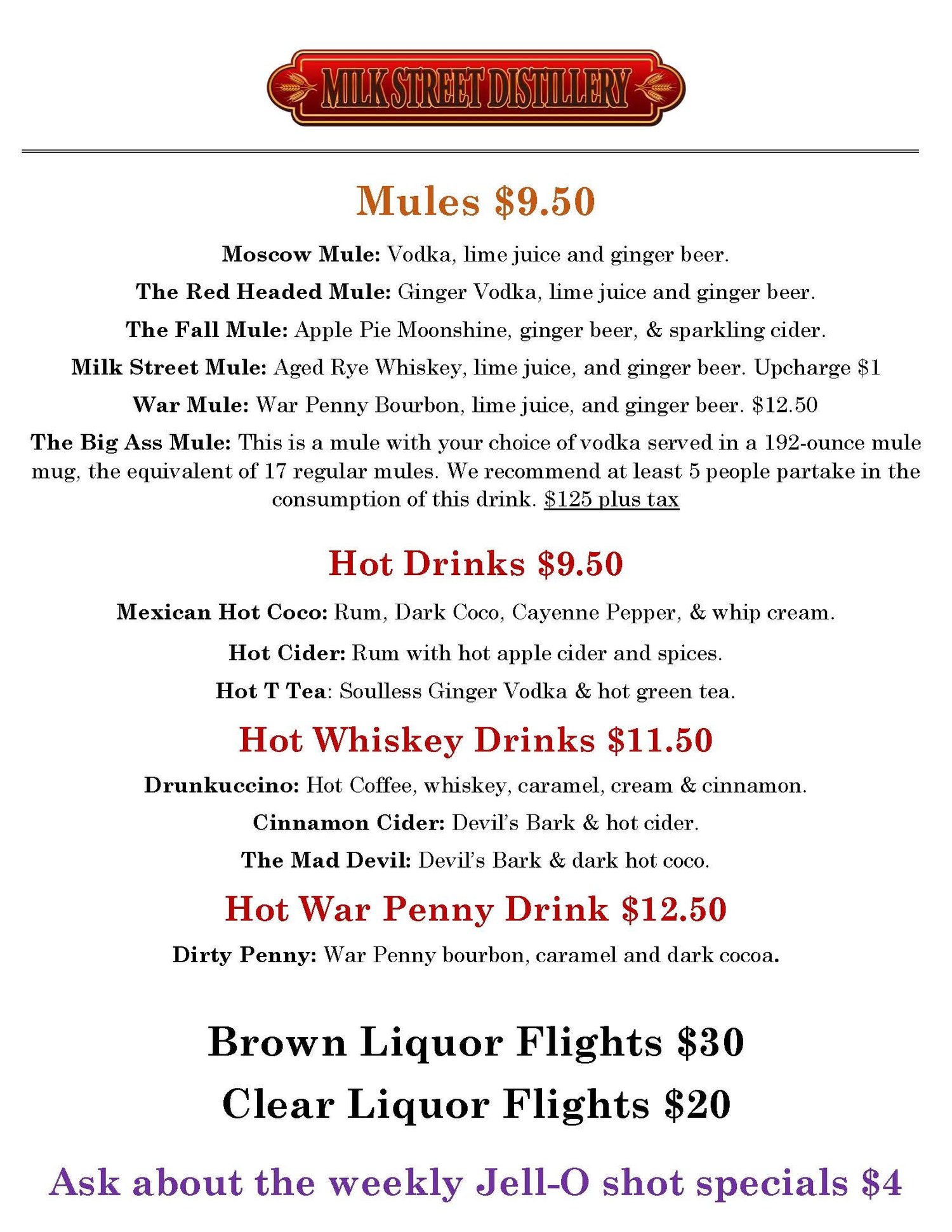 Our Menu — Milk Street Distillery