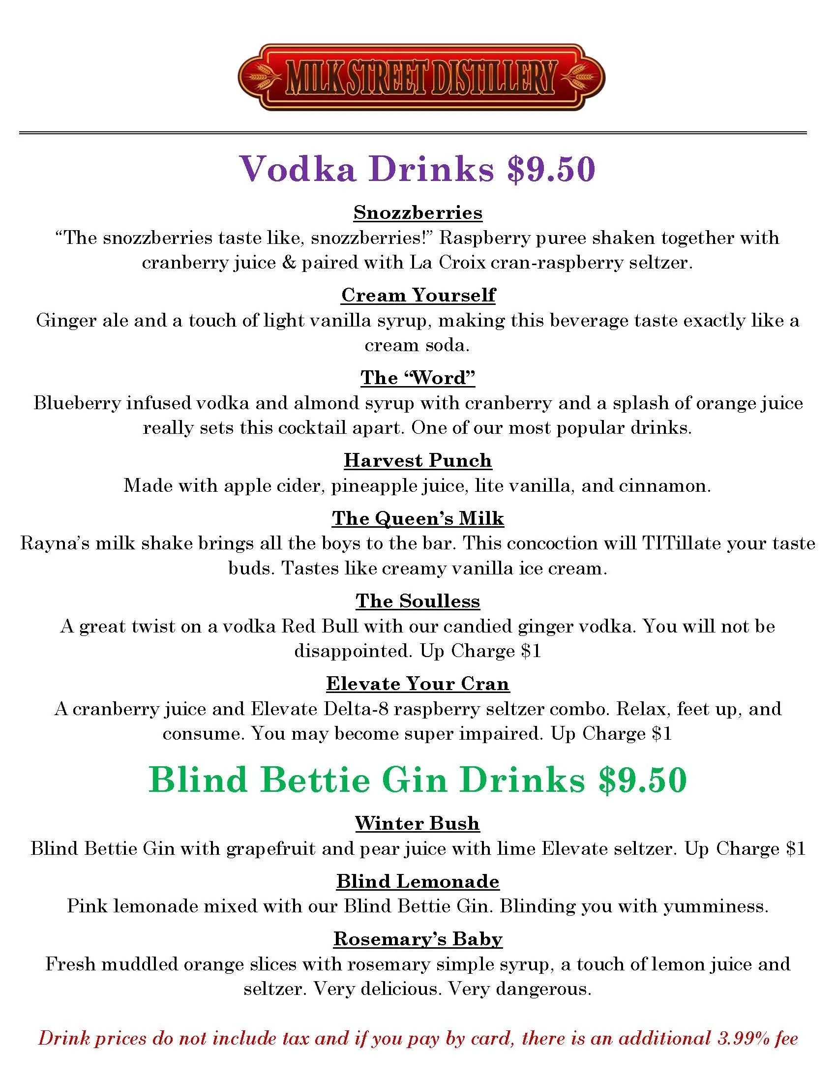 Our Menu — Milk Street Distillery