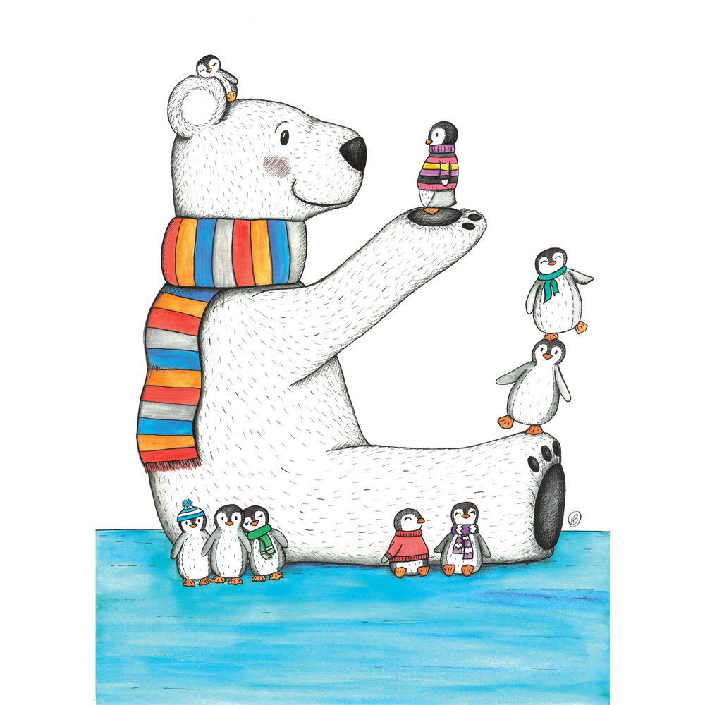 Cute Polar Bear And Penguin Drawing