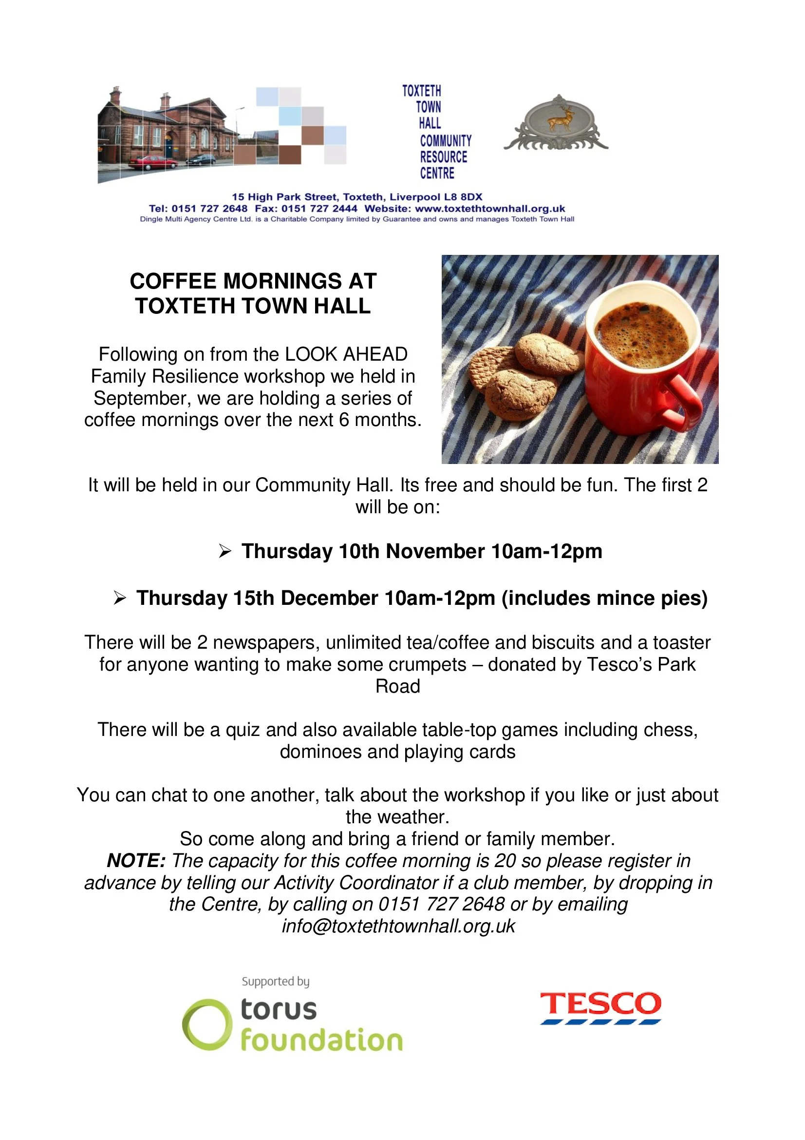 SPECIAL EVENTS AND ACTIVITIES — Toxteth Town Hall Community Resource Centre