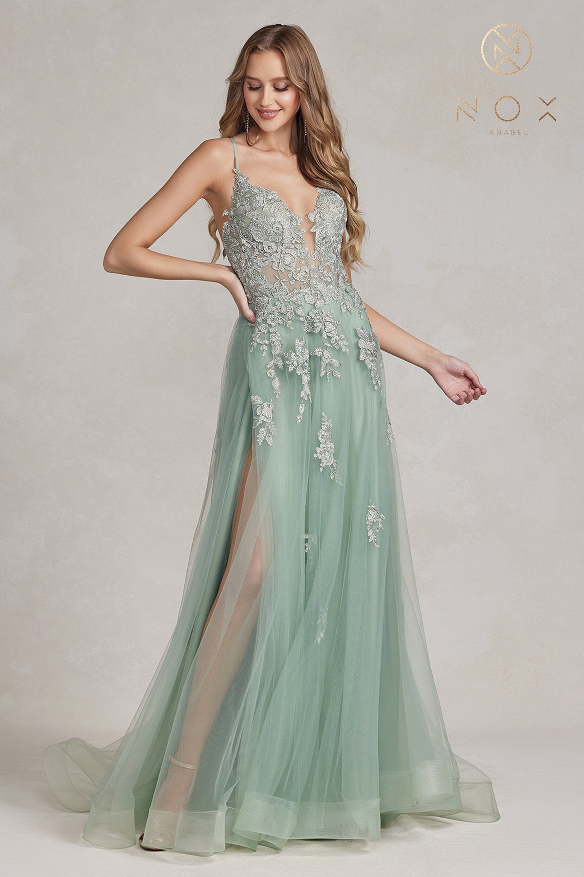 Sage Green A Line Prom Dress — Daniellys Boutique