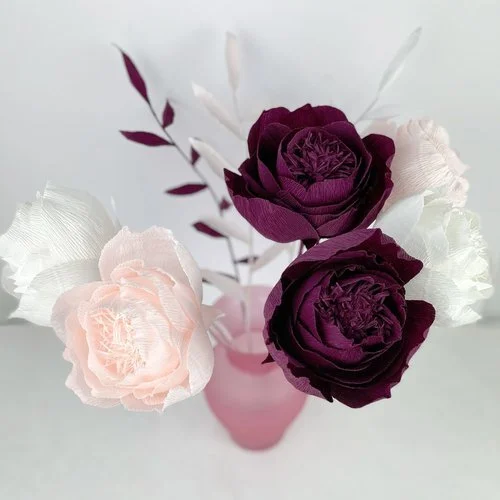 Peony Rose Crepe Paper Flower Centerpiece Arrangement & Decoration for ...