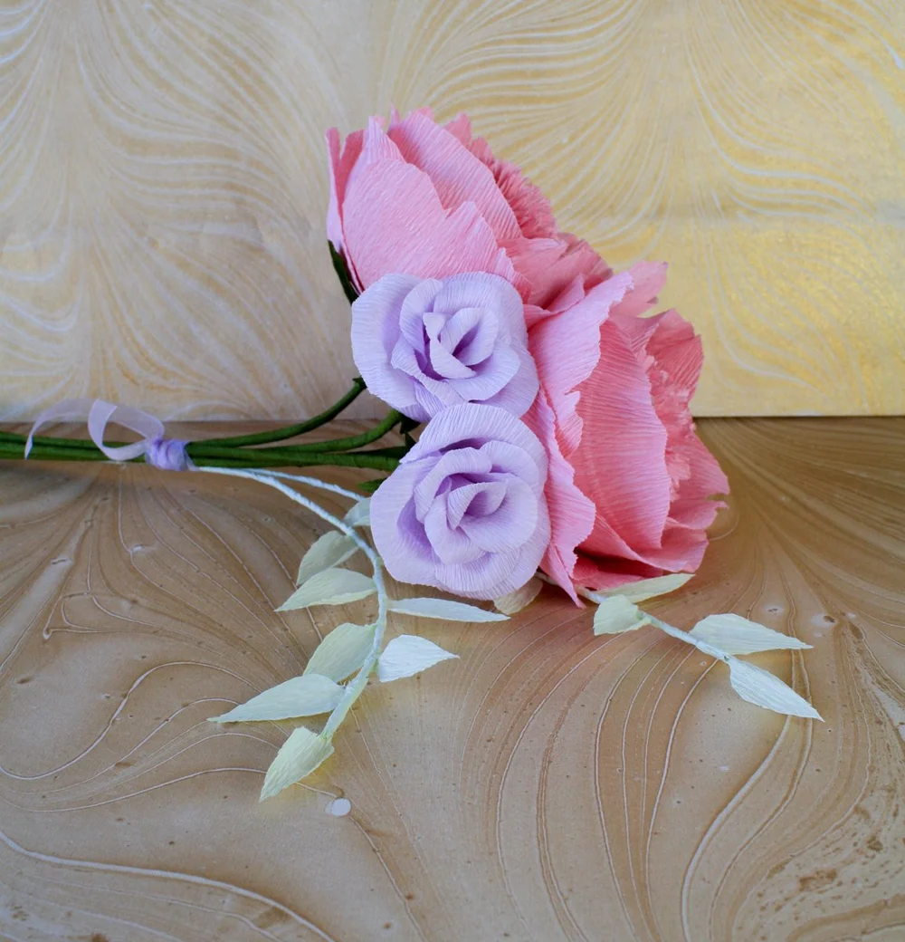 Long Stem Roses Crepe Paper Flower Centerpiece Arrangement & Decoration ...