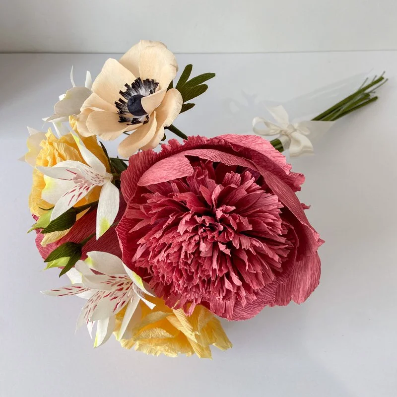 Peony Rose Crepe Paper Flower Centerpiece Arrangement & Decoration for ...