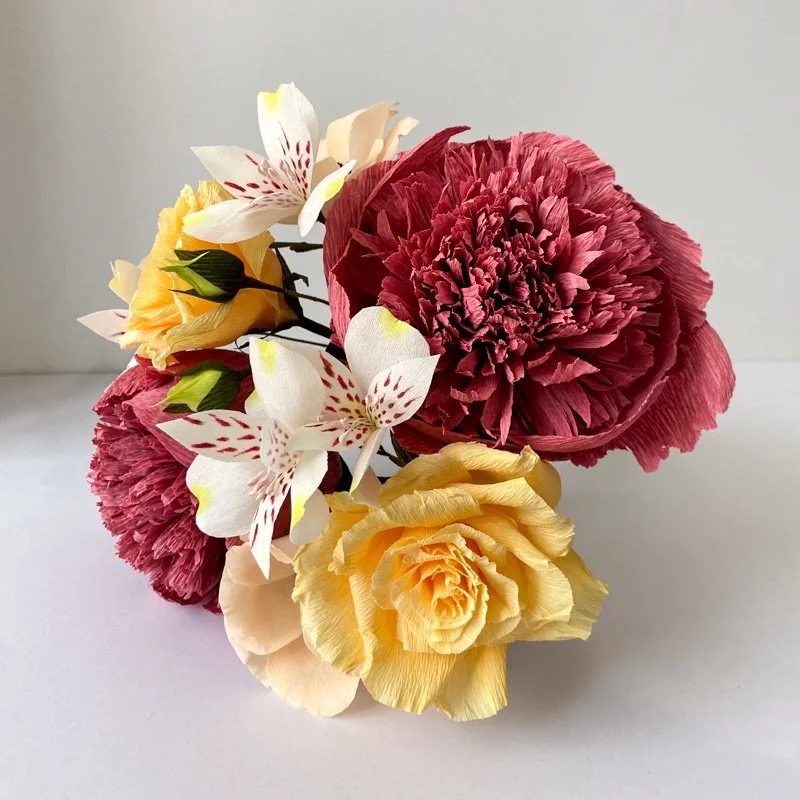 Long Stem Roses Crepe Paper Flower Centerpiece Arrangement & Decoration ...
