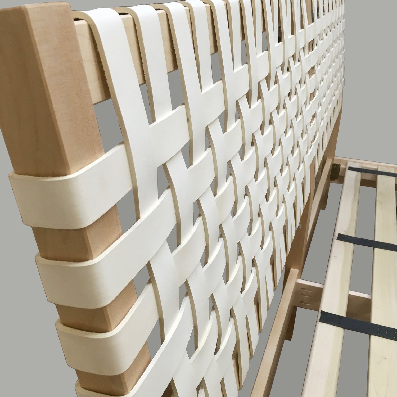 Handcrafted custom designed Ella Bed with woven leather strap headboard ...