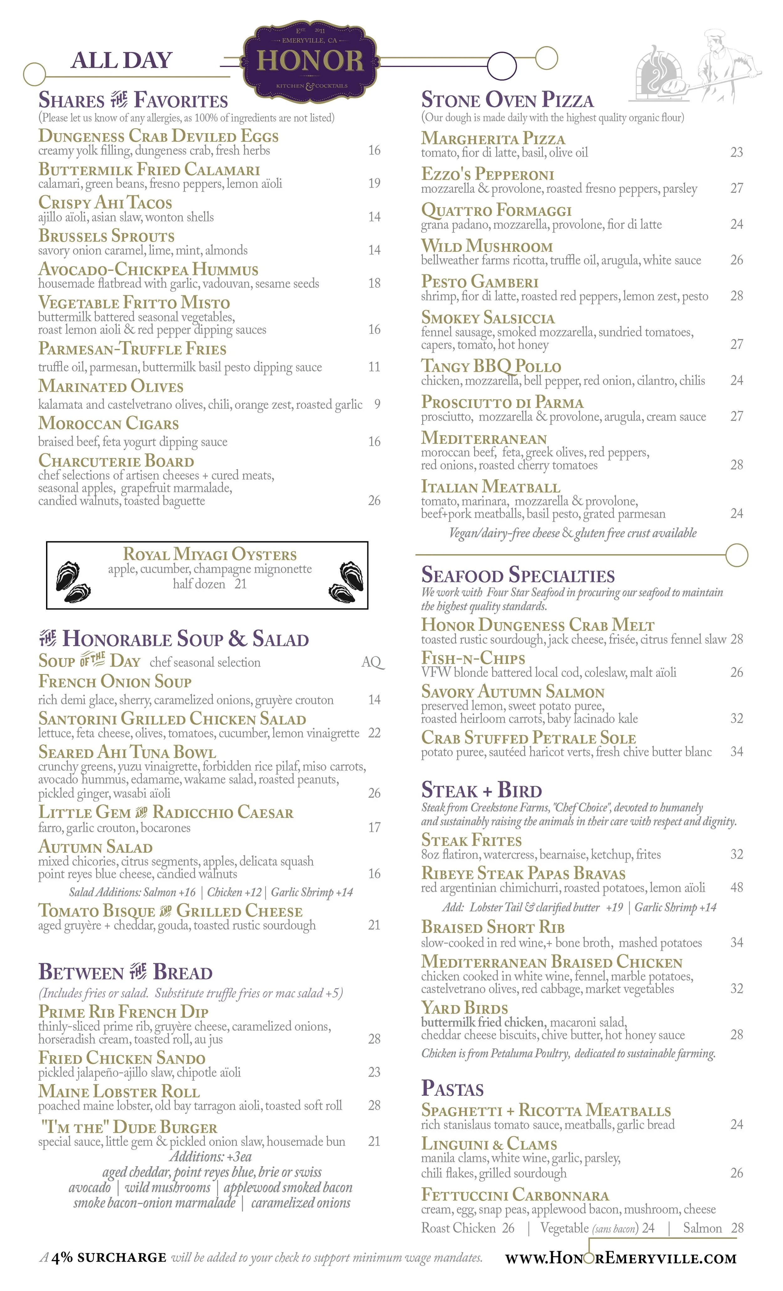 Dinner Menu — Honor