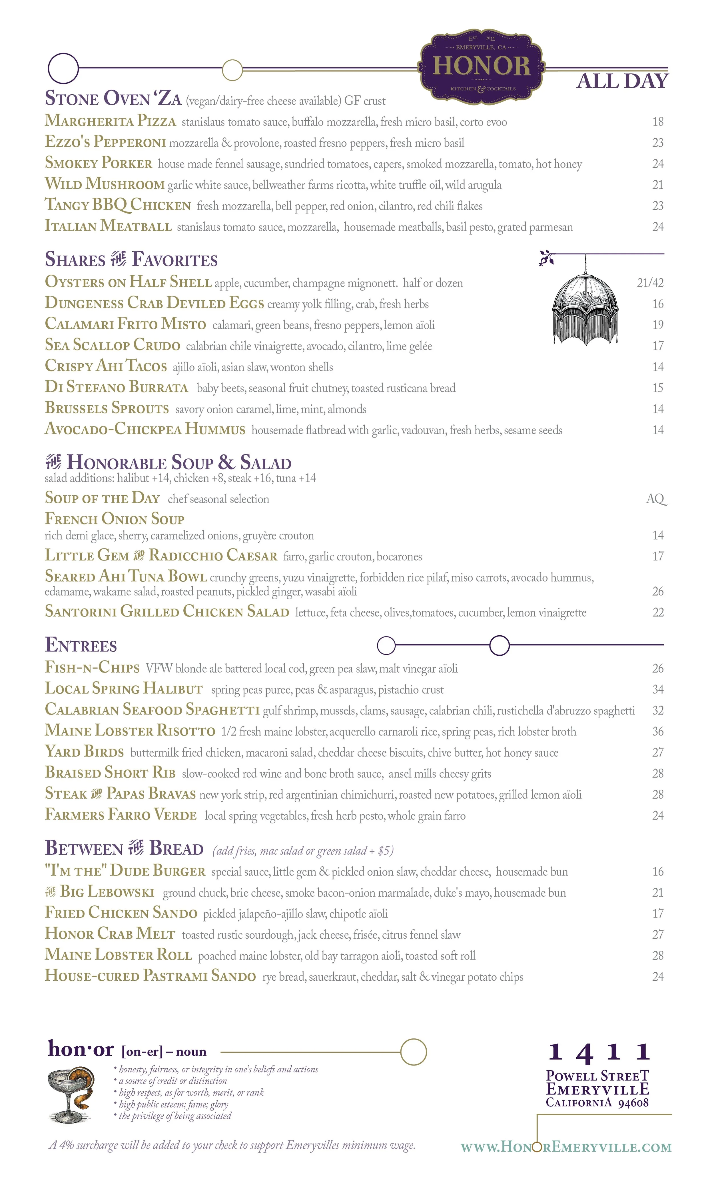Dinner Menu — Honor