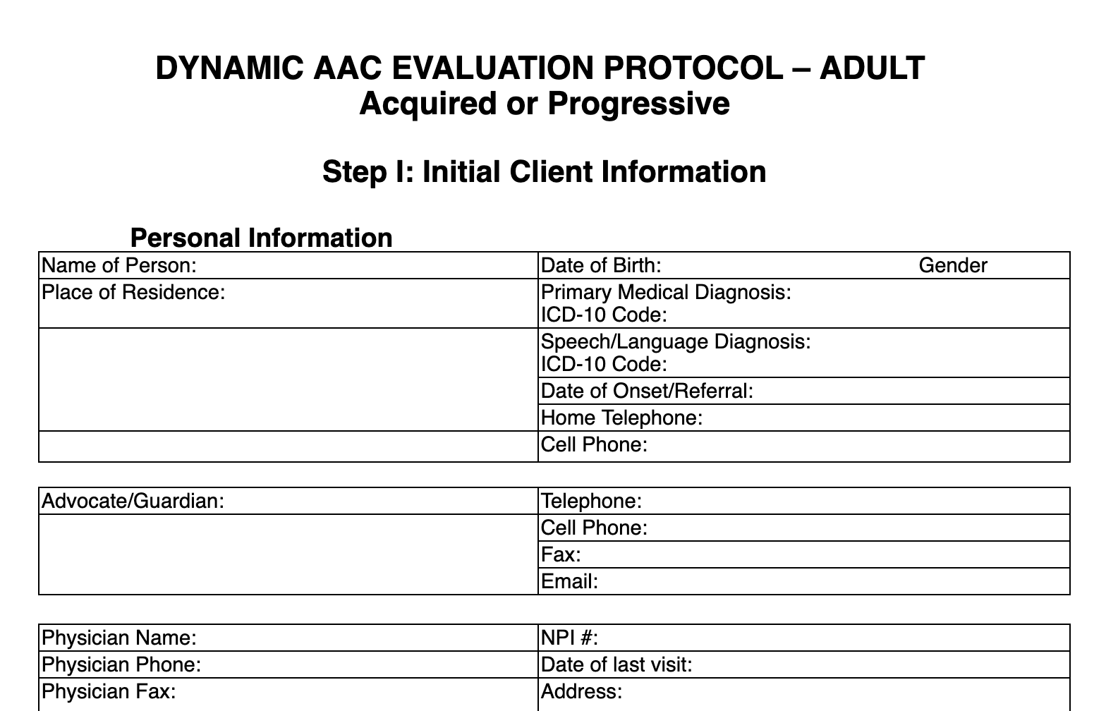 NWACS - Adult Acquired Evaluation Tools