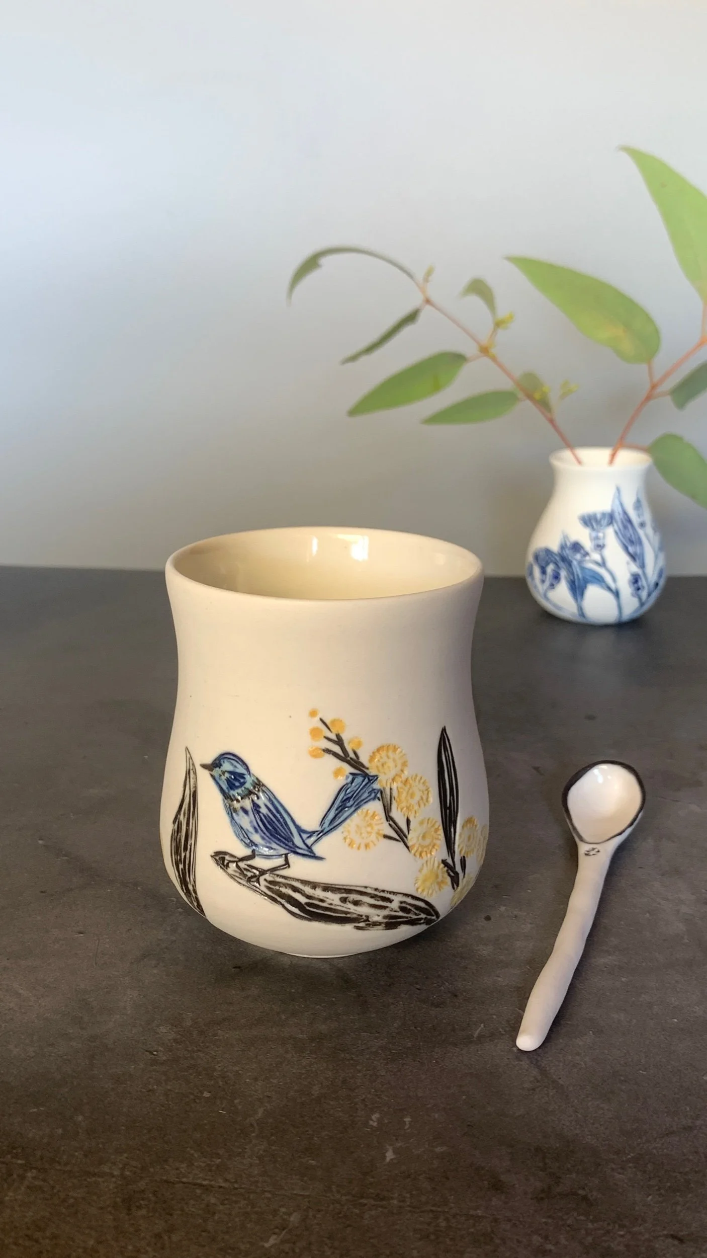 Handmade Eucalyptus design mugs — Rediscover Ceramics