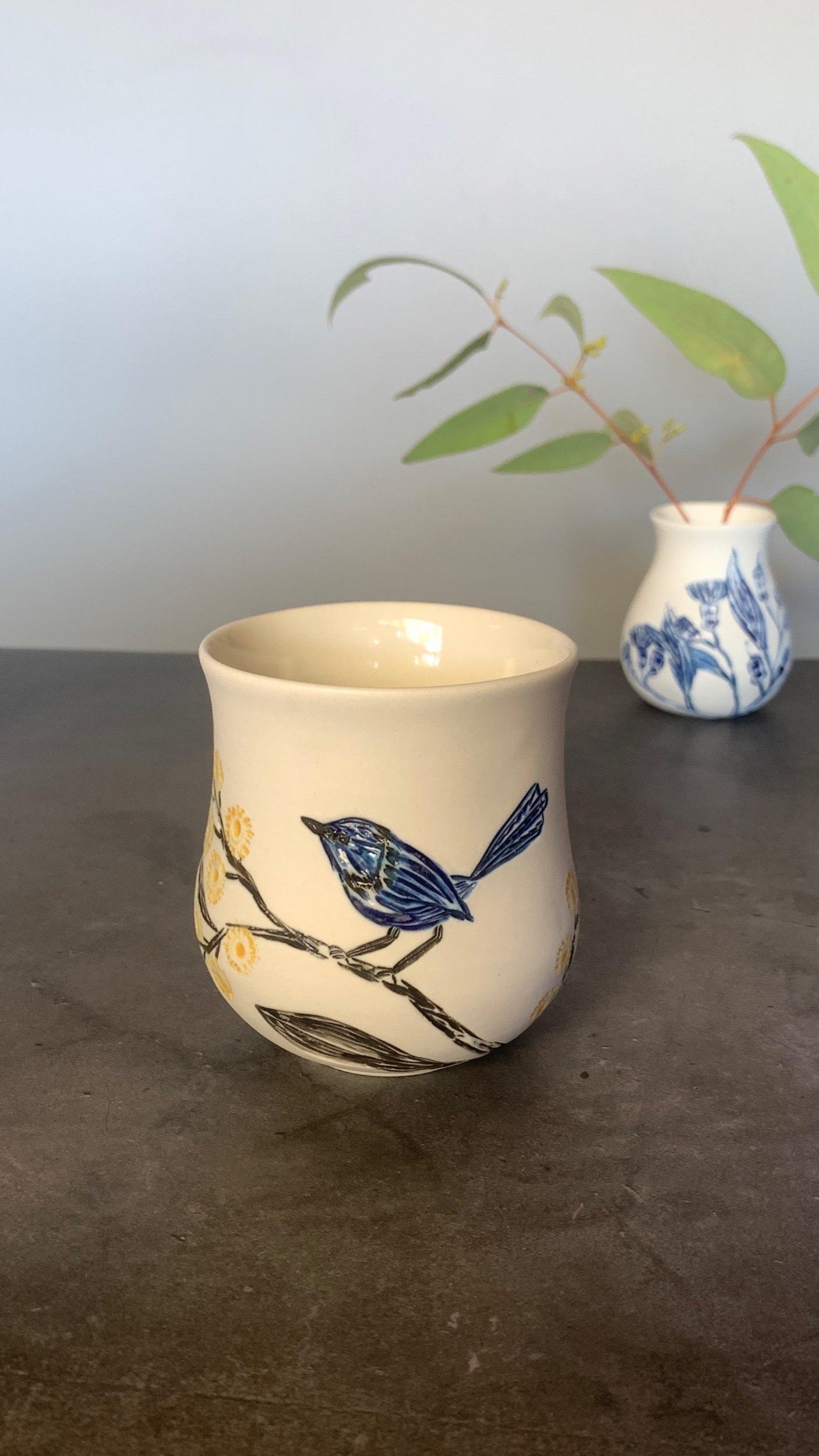 Handmade Eucalyptus design mugs — Rediscover Ceramics