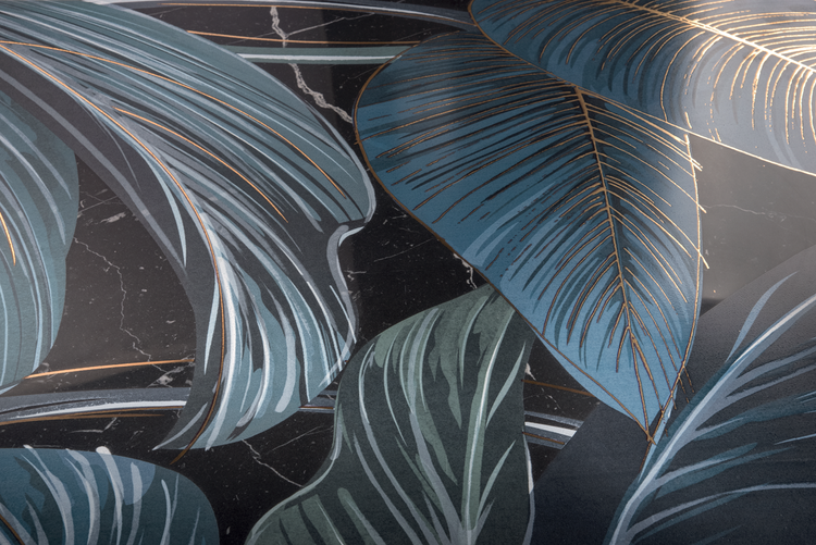 Black, Blue, and Gold Palm Leaf Porcelain Tile: Replicating Wall ...
