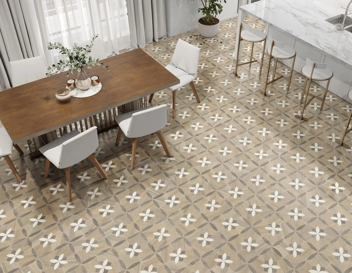 Customizable Waterjet Porcelain Tile with Rose Bloom Pattern - Add ...