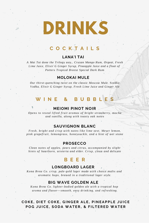 Trilogy Menus — TRILOGY CAPTAIN'S LOG