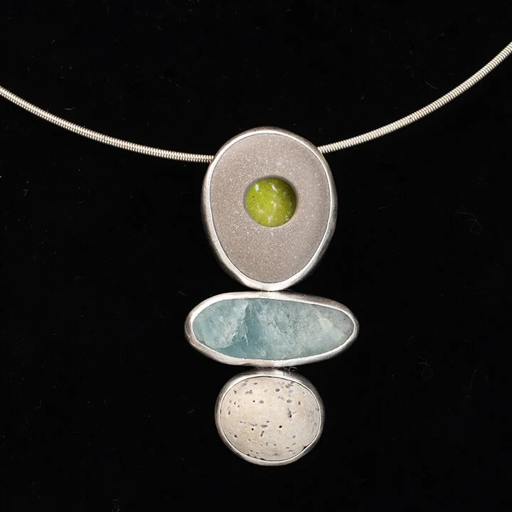 Beach stones, enamel. Sterling silver, twig, colorful, jewelry, Susan ...