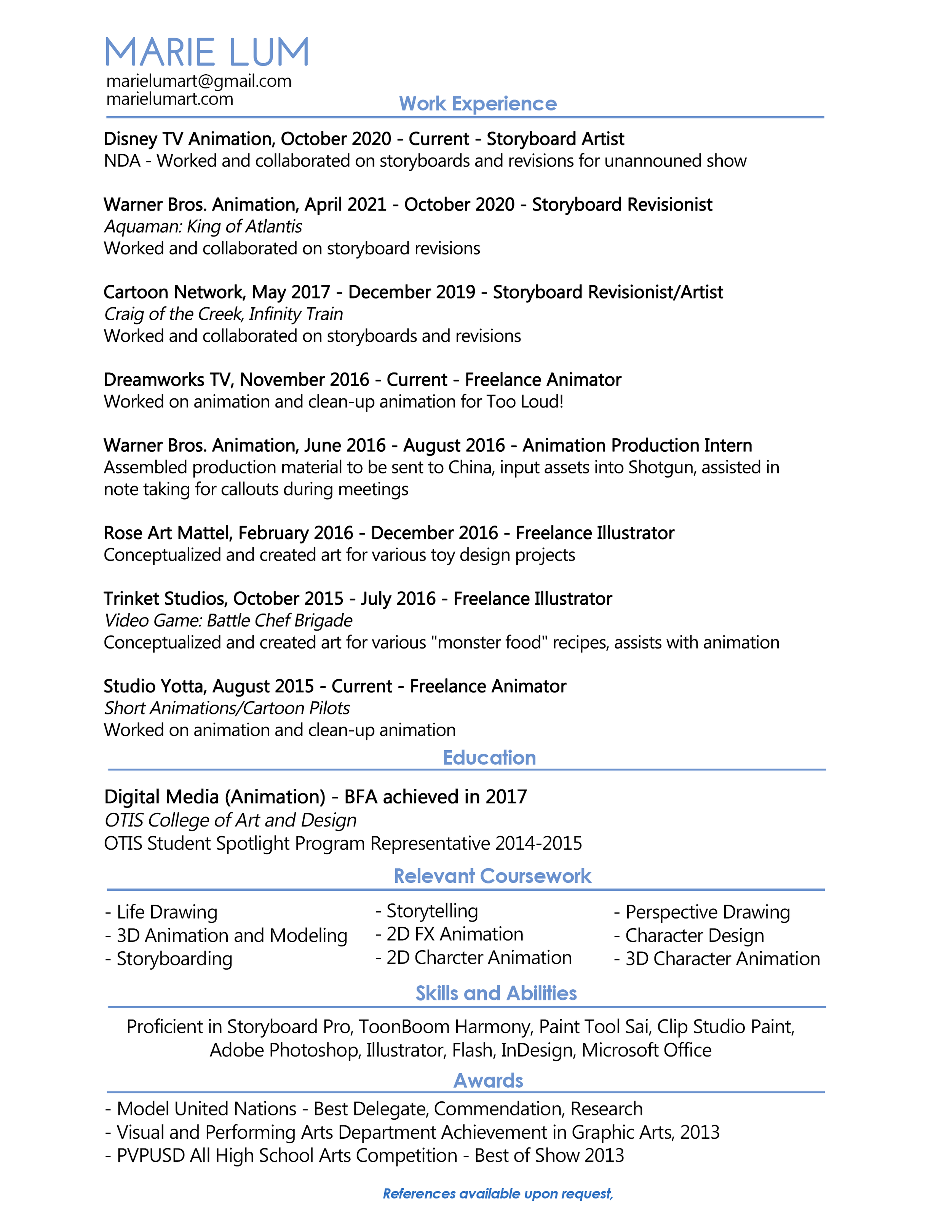 Resume — Marie Lum