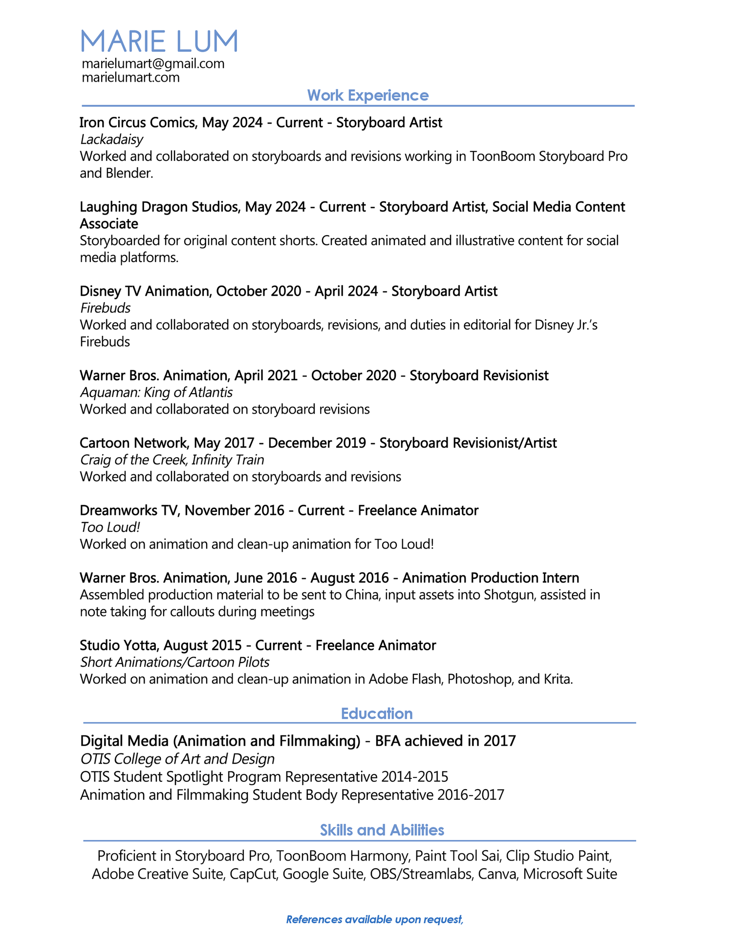 Resume — Marie Lum