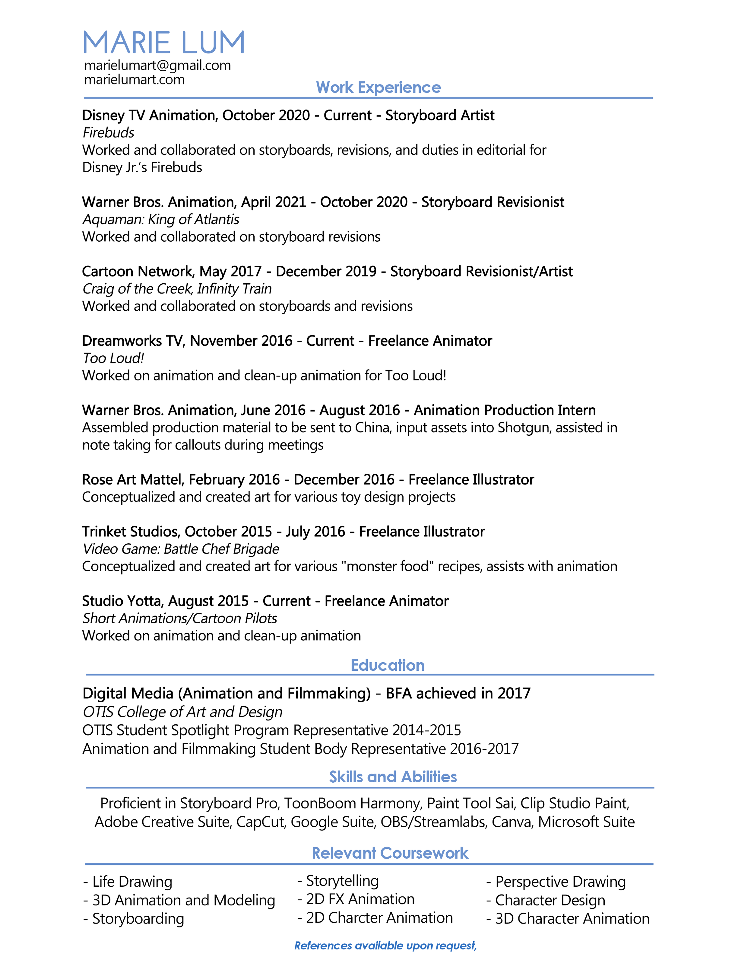 Resume — Marie Lum