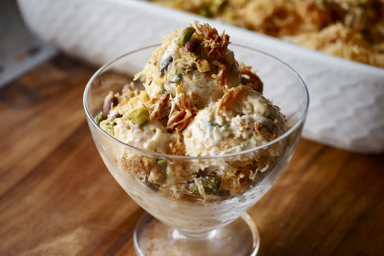 Kataifi Ice Cream with Mastiha Syrup Recipe — Antoniou Fillo Pastry