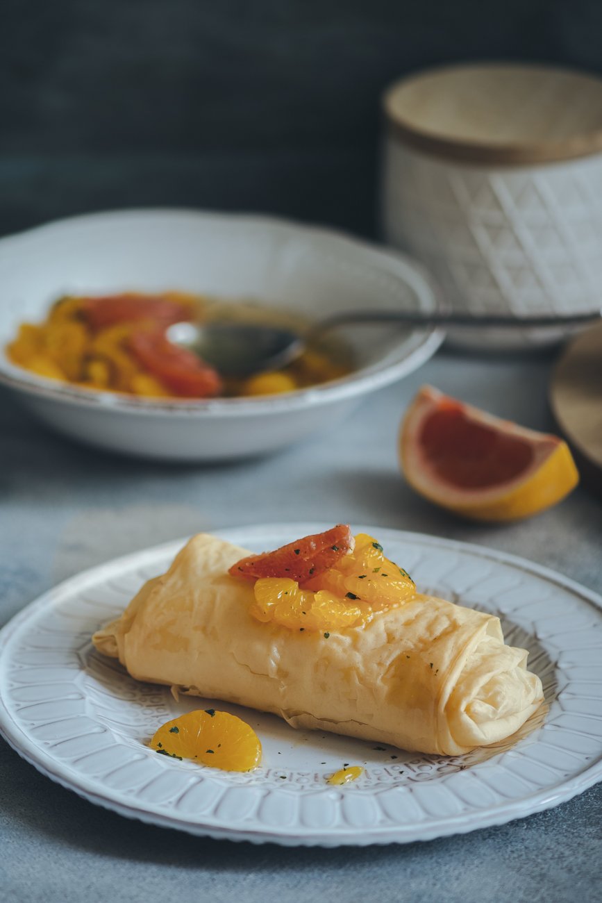 Bougatsa with citrus salad — Antoniou Fillo Pastry