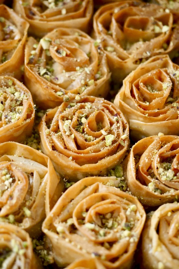Pistachio Baklava Roses Recipe — Antoniou Fillo Pastry