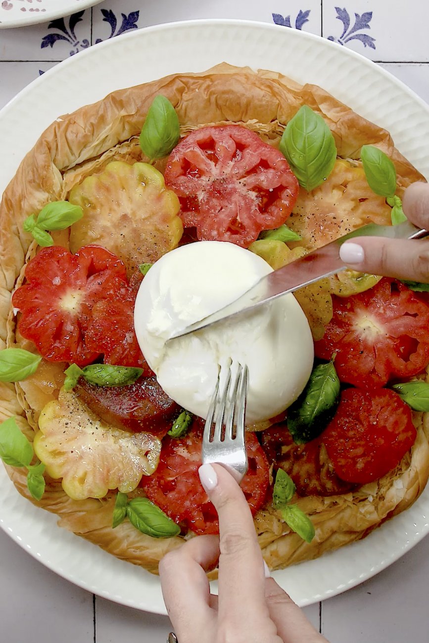 Smashed Tomato and Burrata Tart Recipe — Antoniou Fillo Pastry