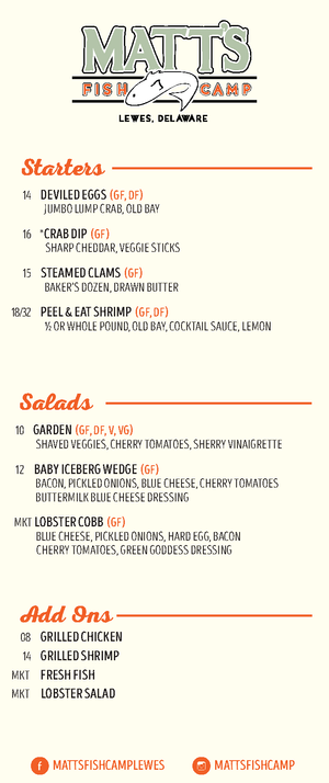 See Our Menu | Lewes Seafood Restaurant | Matt's Fish Camp