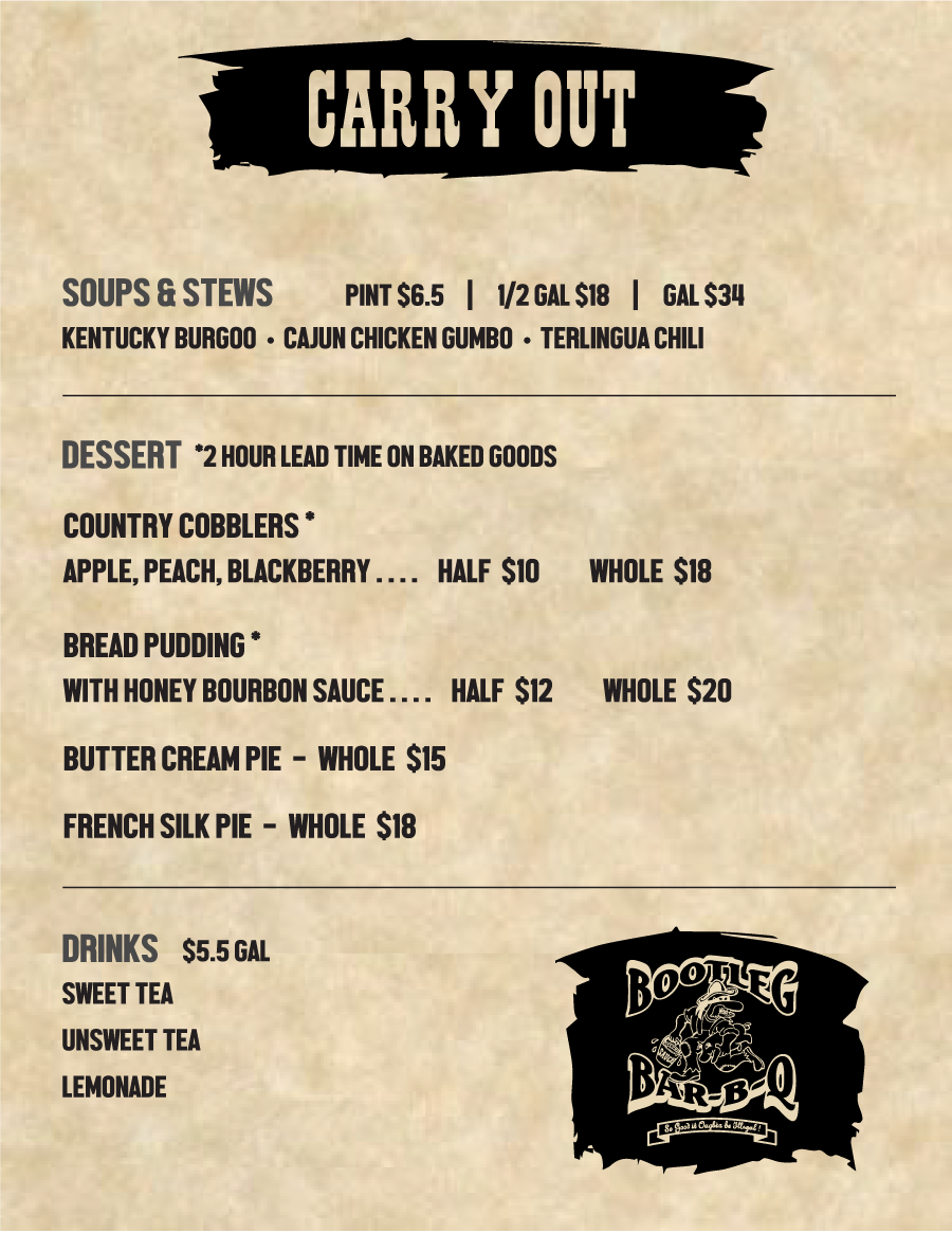 Catering Menu Gallery — Bootleg Bar-B-Q