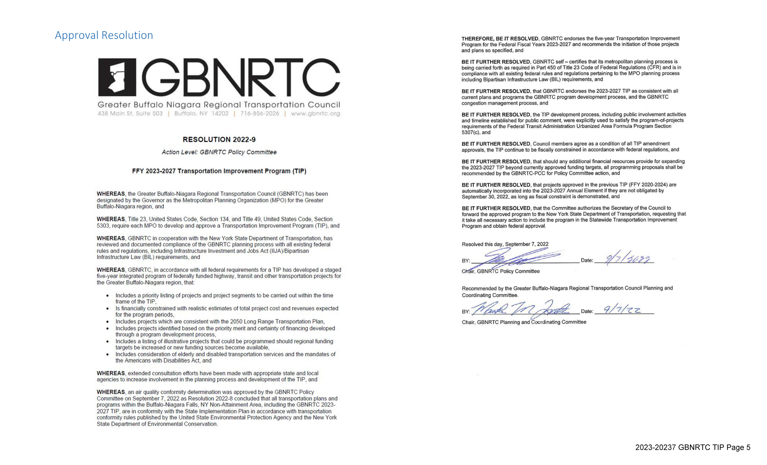 TIP 2023 - 2027 Approval Resolution — GBNRTC