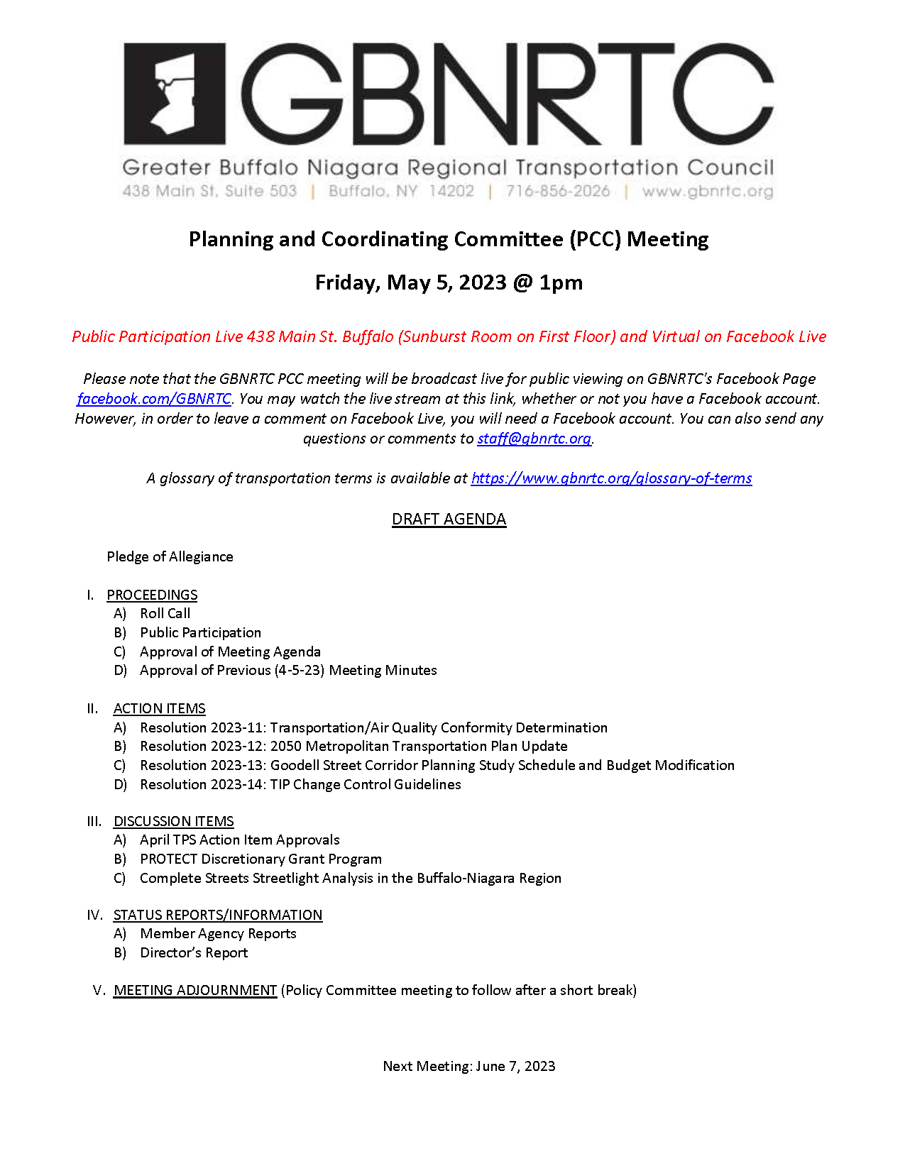 Planning and Coordinating Committee (PCC) — GBNRTC