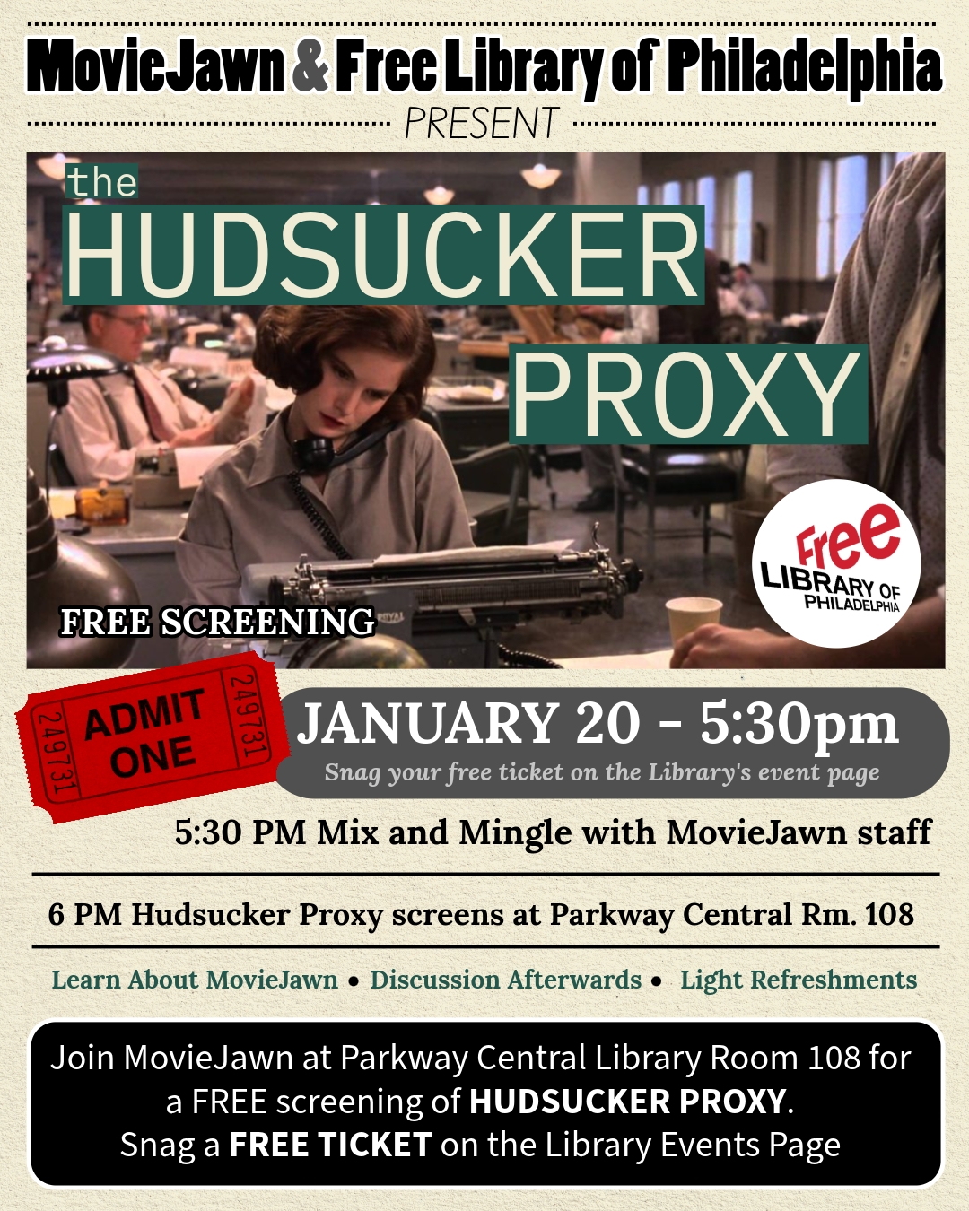 THE HUDSCUCKER PROXY (1994) at Parkway Central Library — Moviejawn