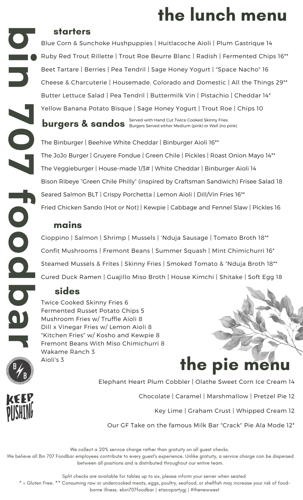 Menus — Bin 707 Foodbar