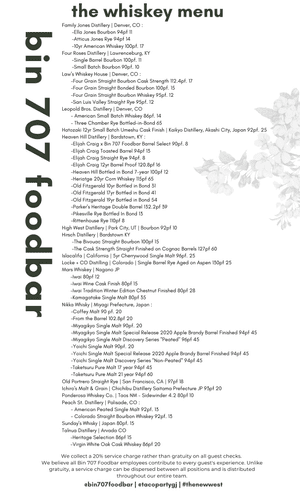 Menus — Bin 707 Foodbar