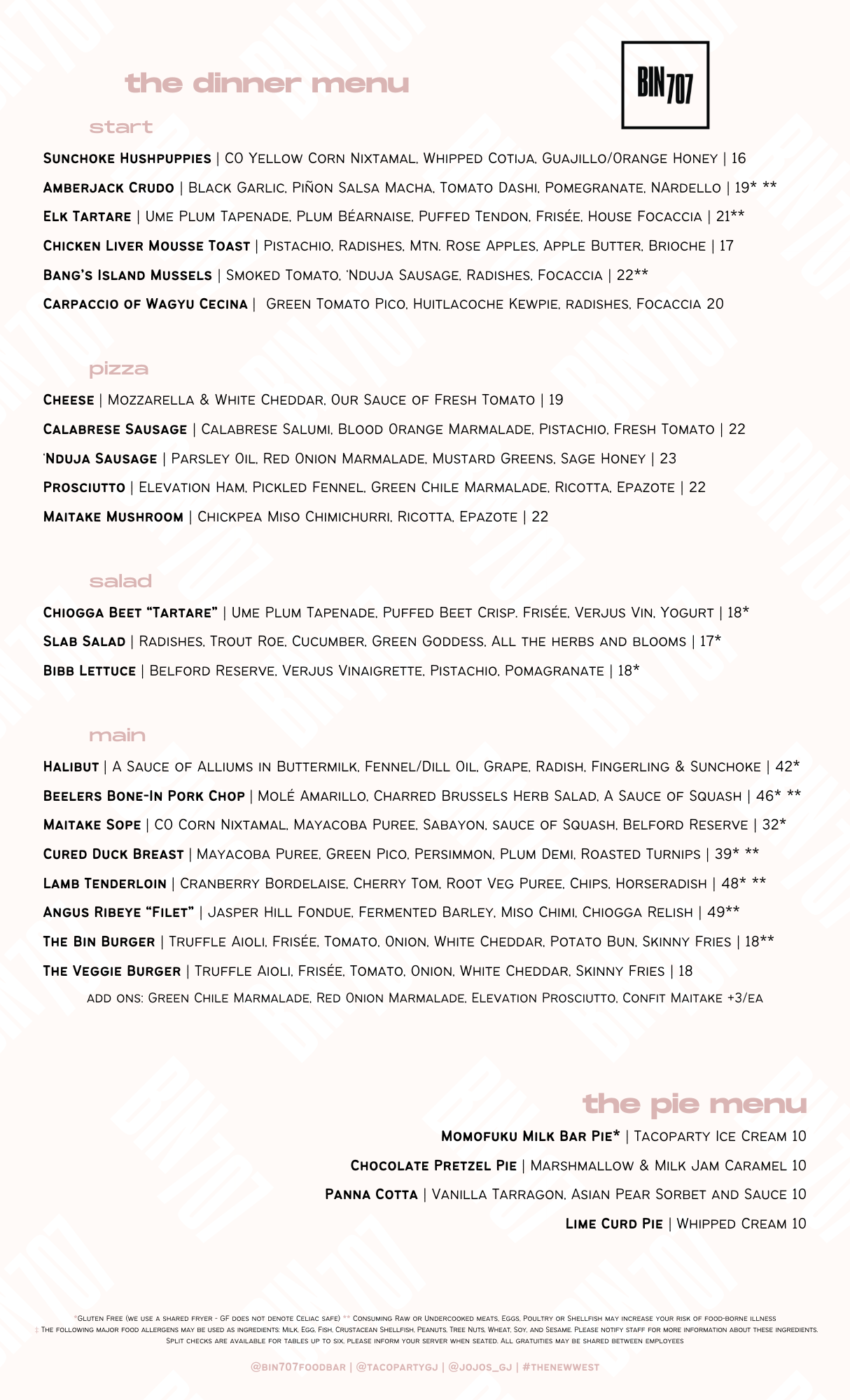 Menus — Bin 707 Foodbar