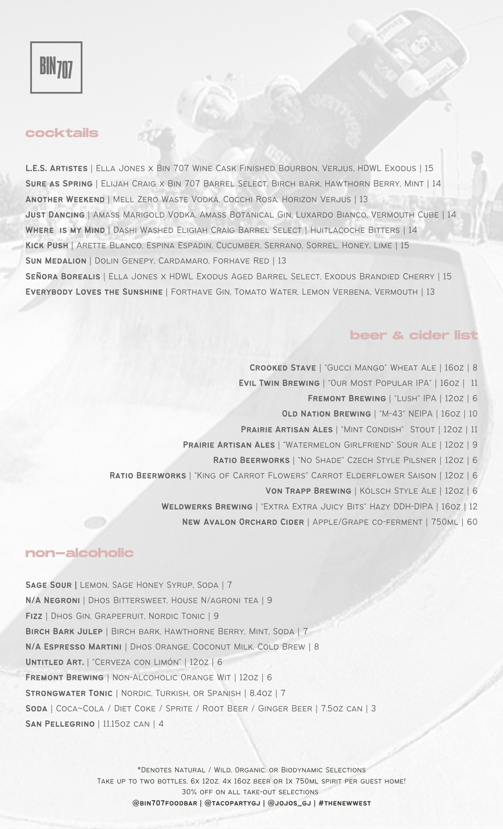 Menus — Bin 707 Foodbar