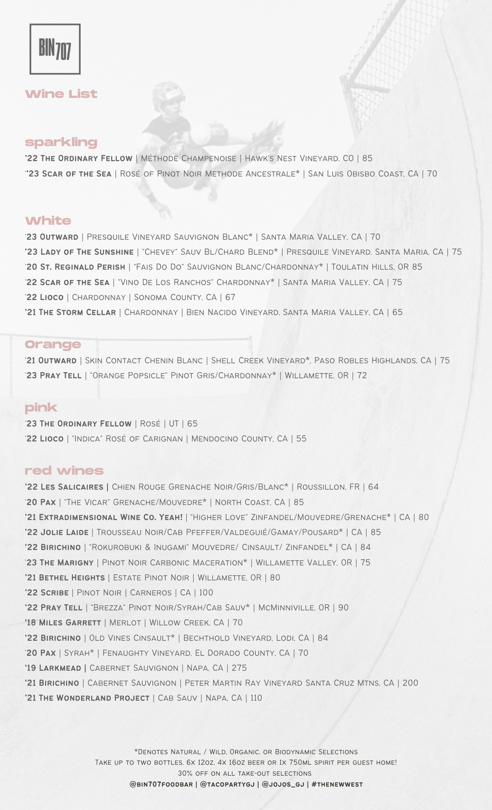 Menus — Bin 707 Foodbar