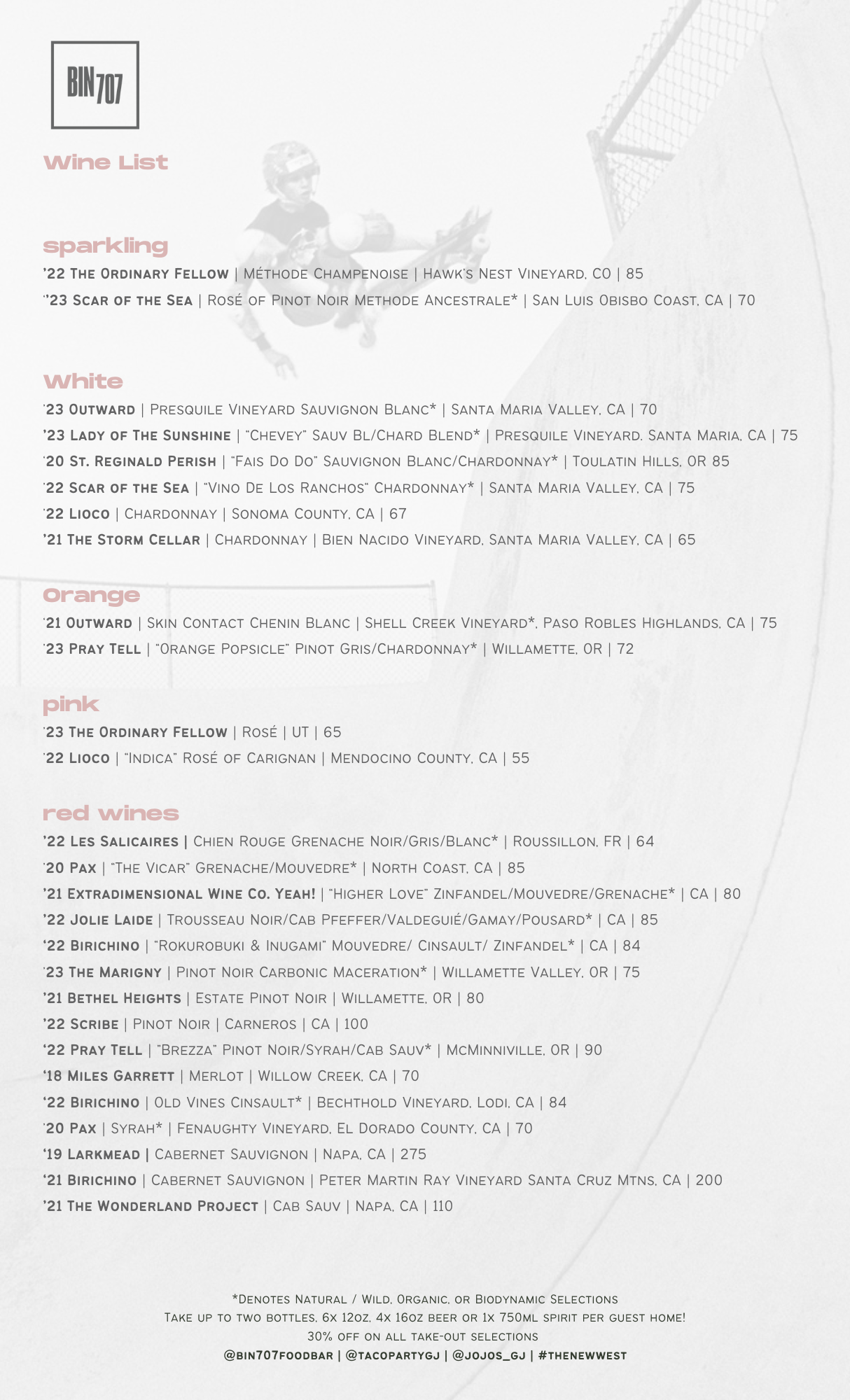 Menus — Bin 707 Foodbar