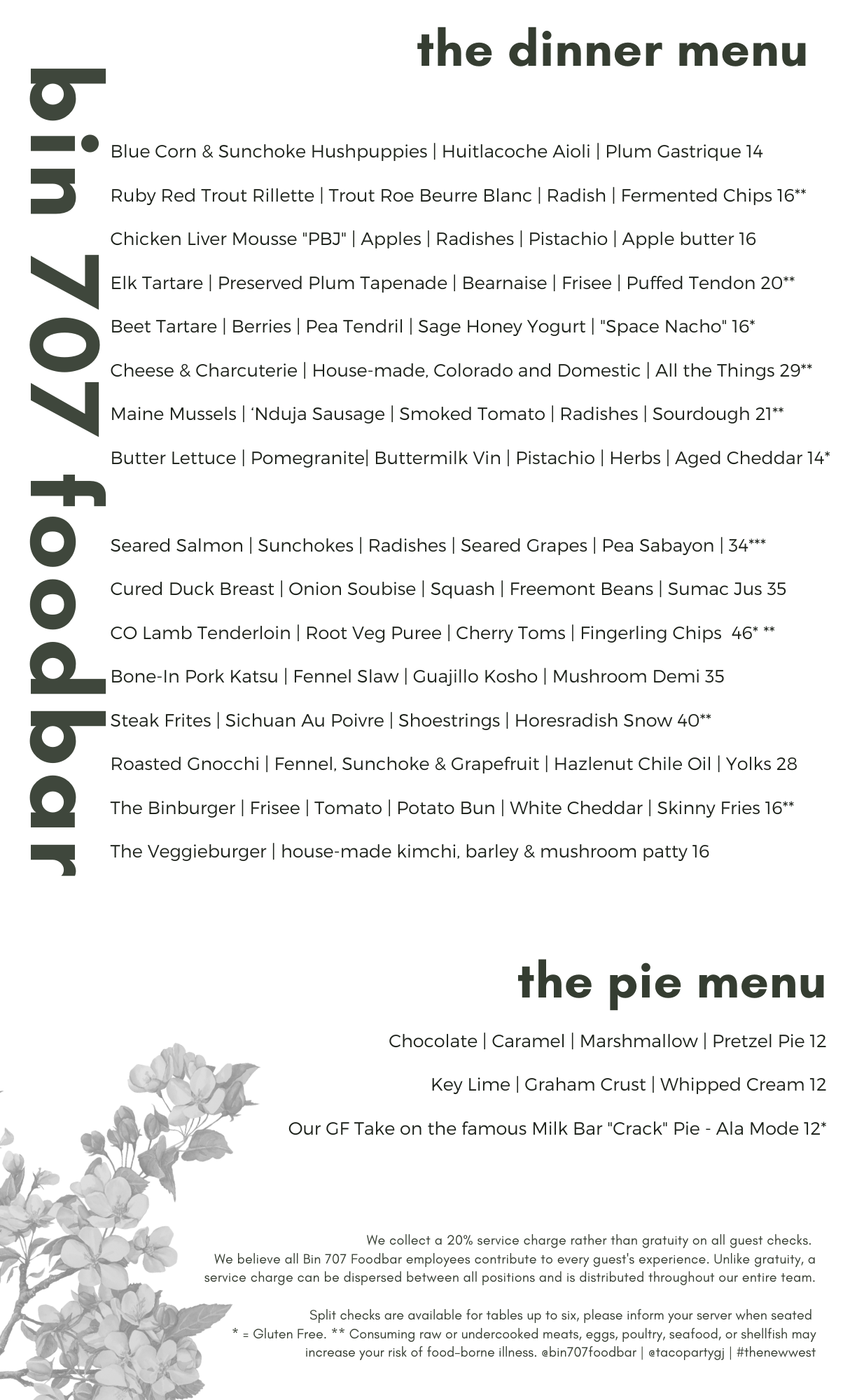 Menus — Bin 707 Foodbar