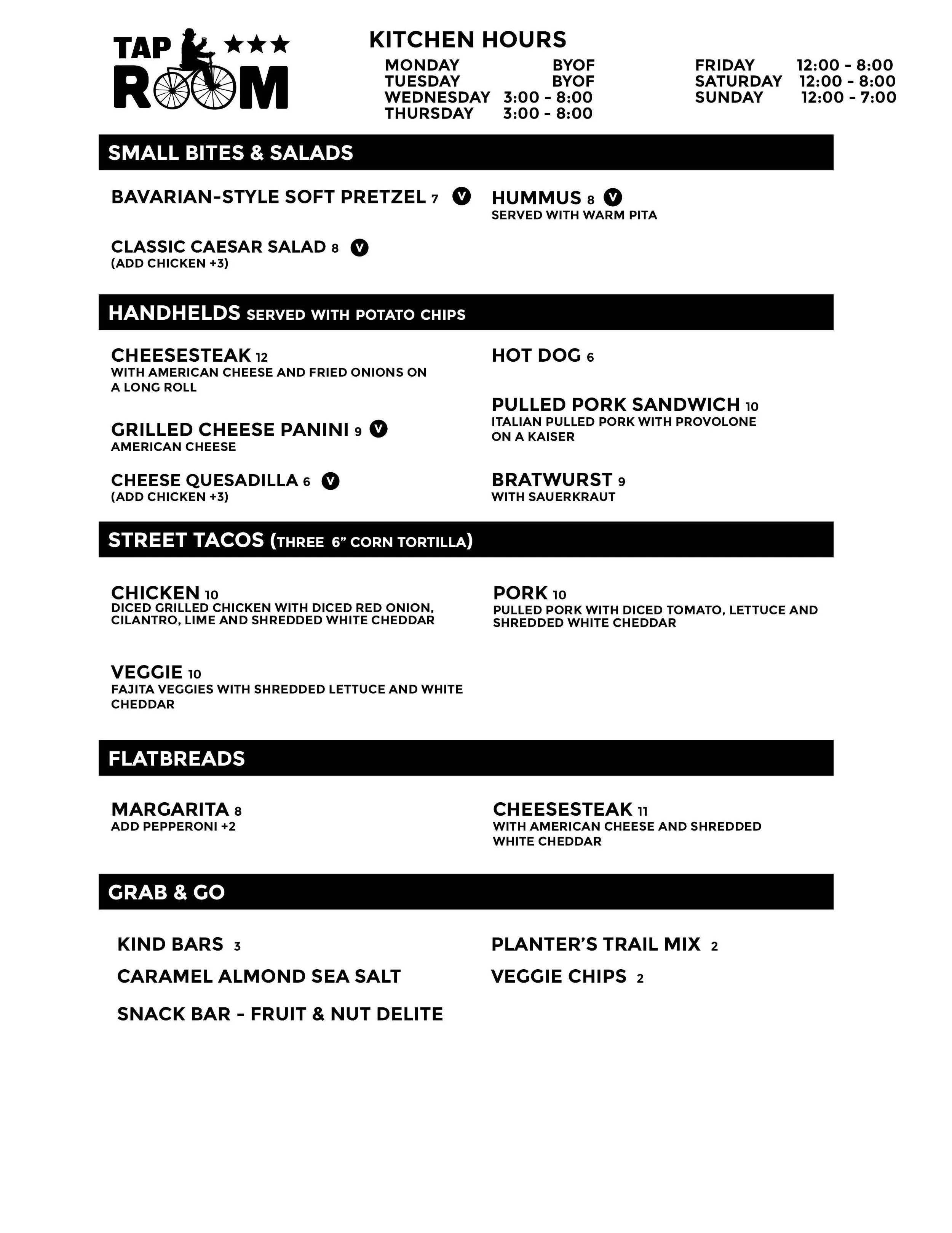 Tap Room Menu — Conshohocken Brewing Company