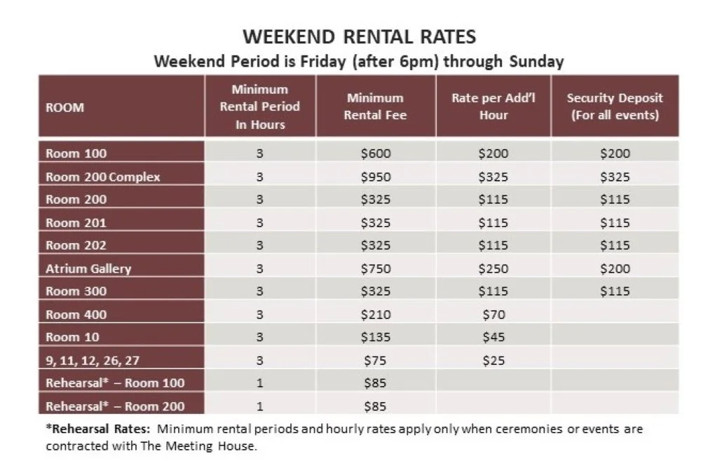 Room Specs and Pricing — The Meeting House