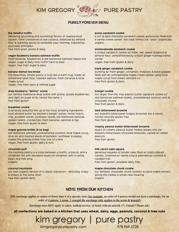 forever menu — pure pastry by Kim Gregory