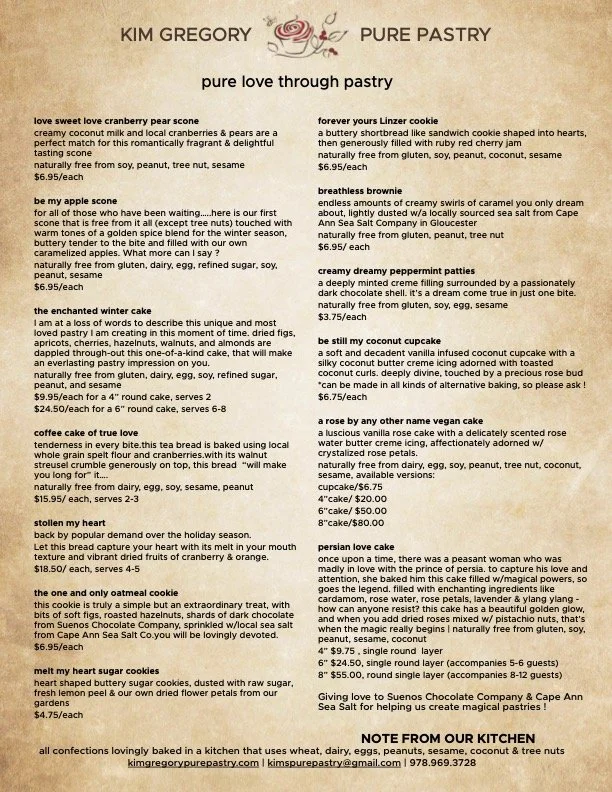 seasonal menu — kim gregory | pure pastry